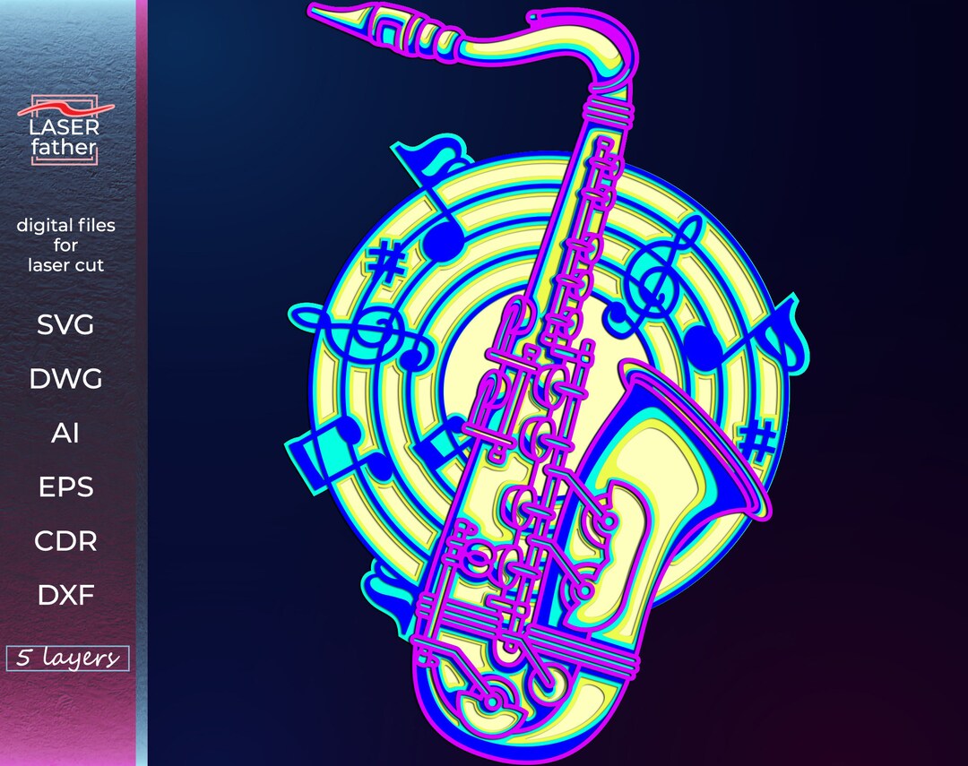 Saxophone 3D Layered SVG Laser Cut File, Digital Download Files Png Ai ...
