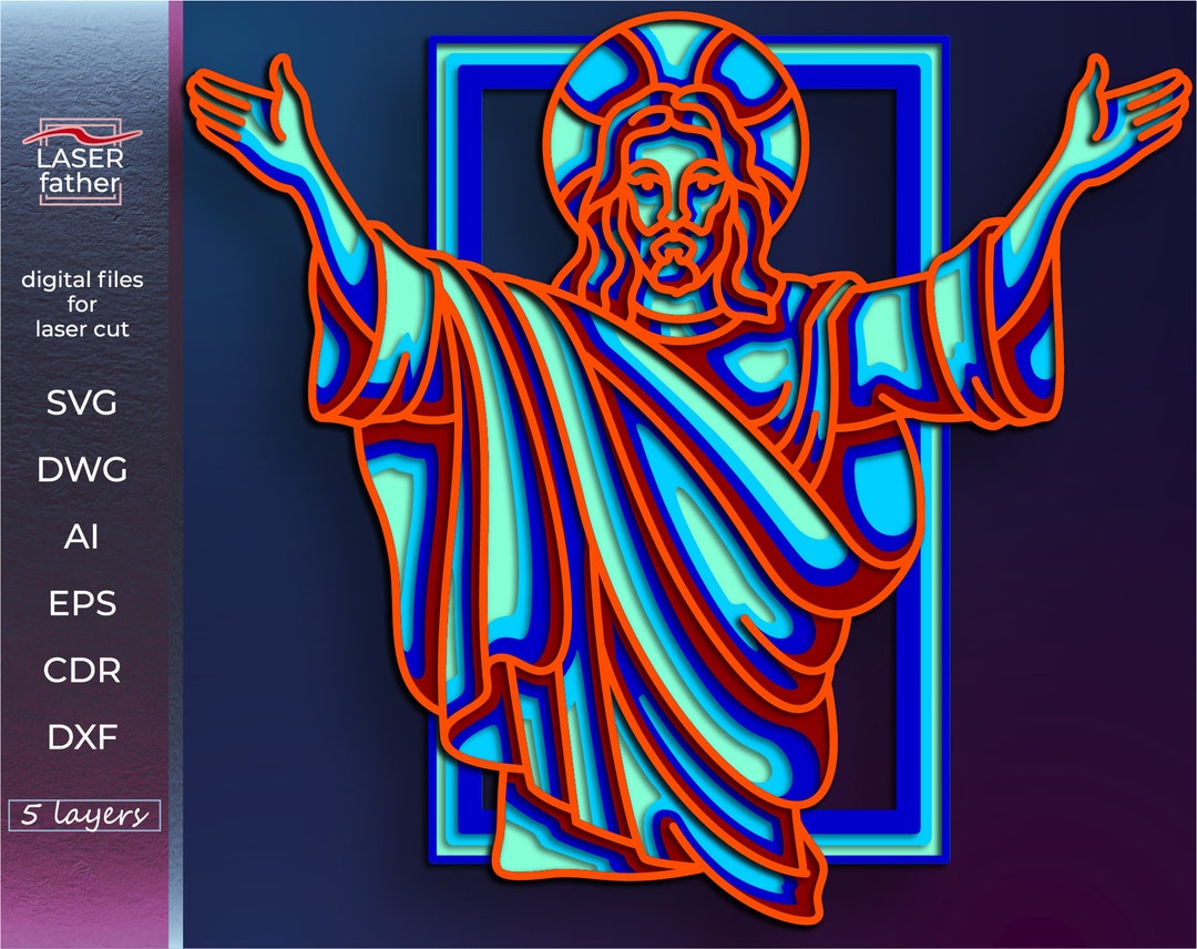 3D Jesus Multilayered SVG File, Instant Download Files Png Ai Cdr Dxf Dwg Eps, Jesus SVG, Jesus ...