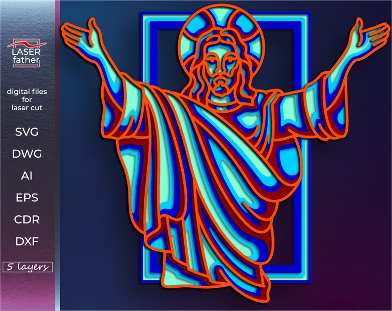 3D Jesus Multilayered SVG File, Instant Download Files Png Ai Cdr Dxf ...