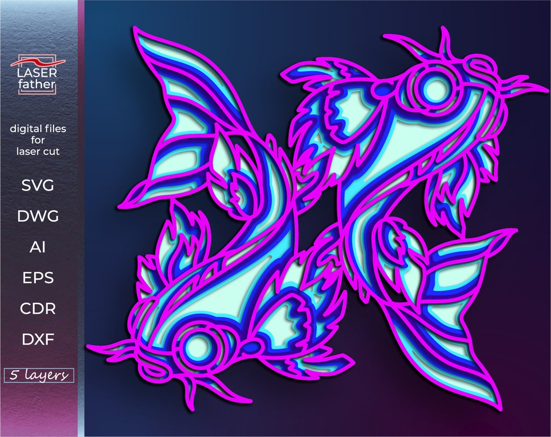 3D Fish Layers SVG File, Digital Download Files Png Ai Cdr Dxf Dwg Eps ...