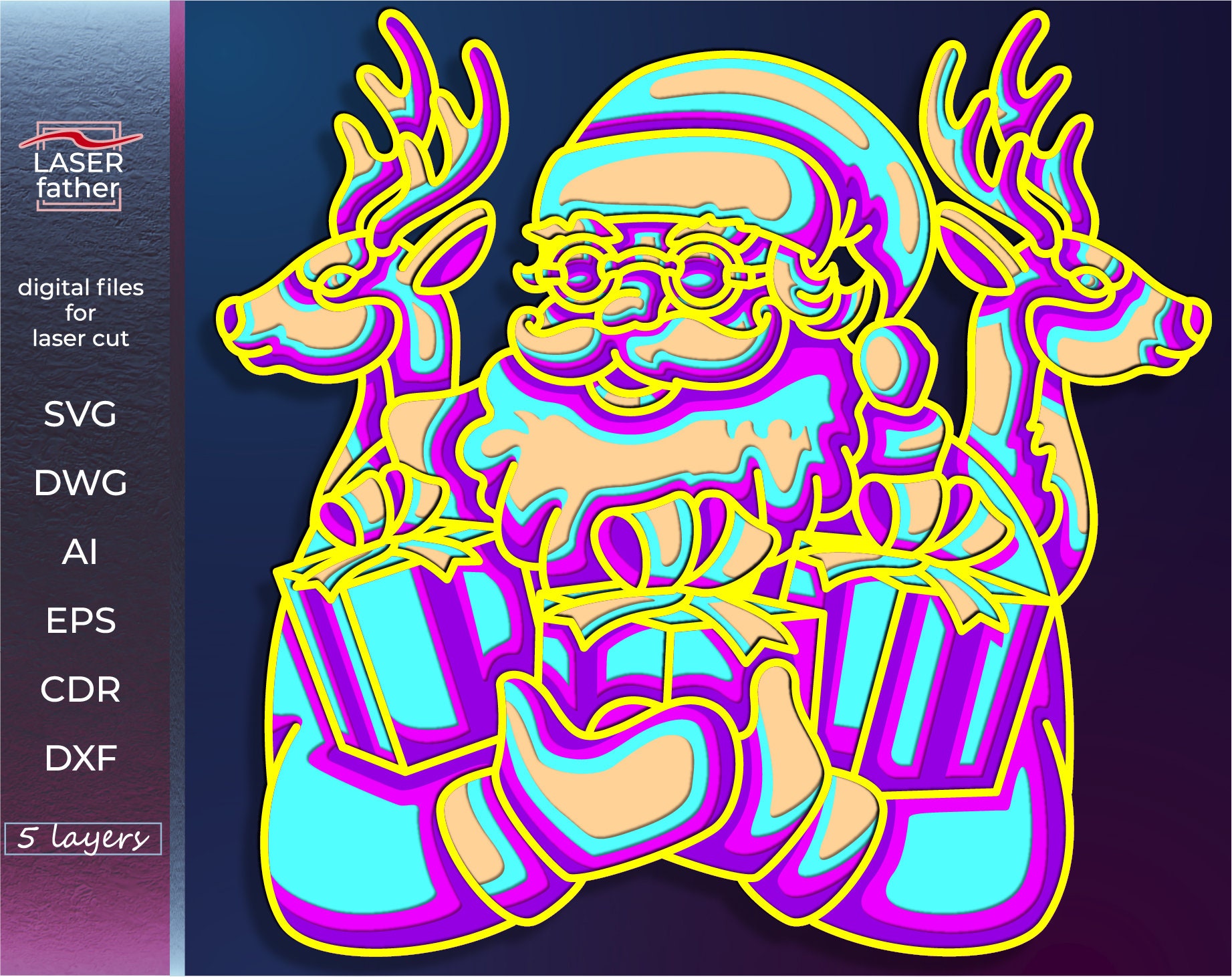 3D Santa SVG Multilayer Design Instant Download Files Png Ai - Etsy