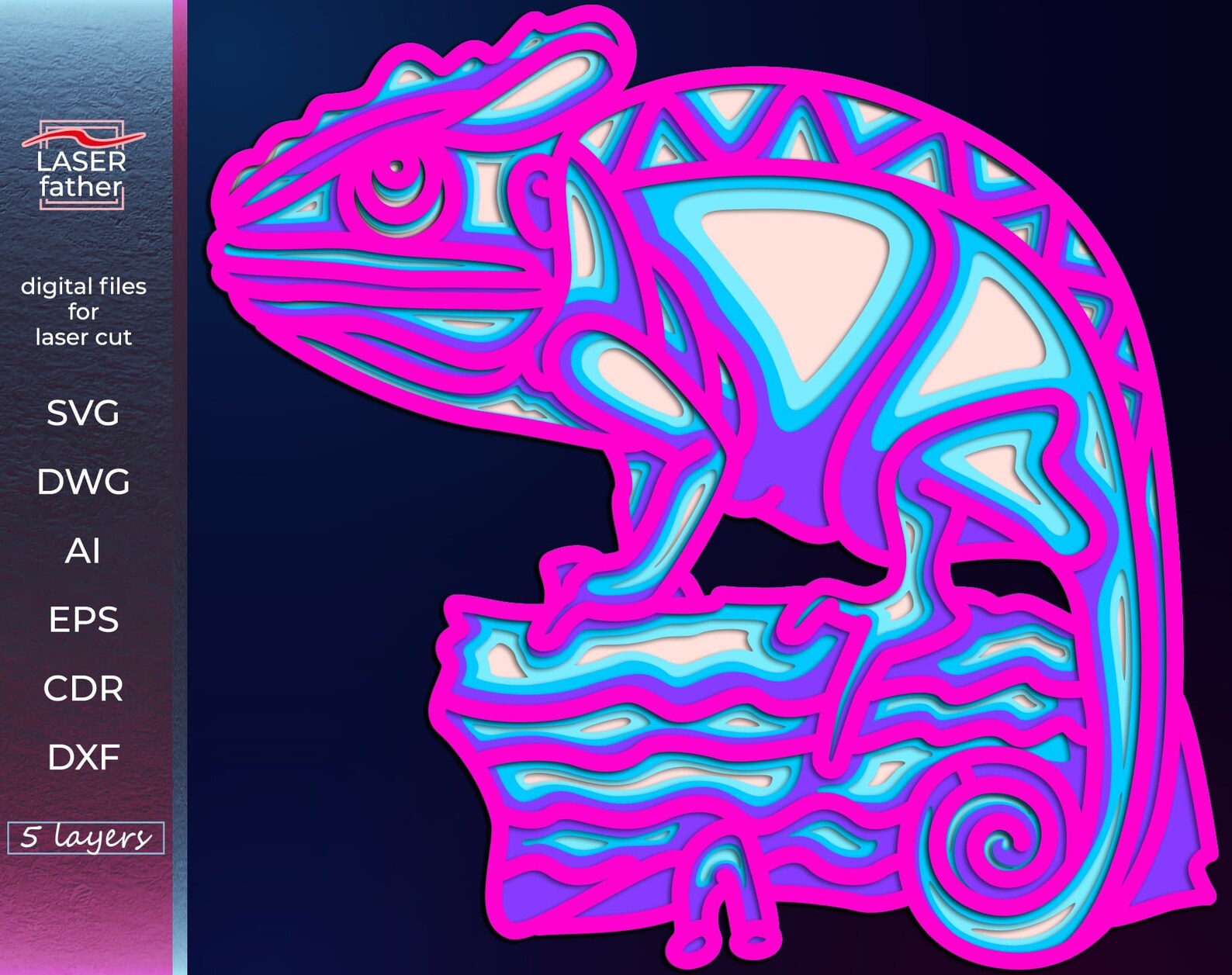 Chameleon Multilayer SVG, 3D Laser Cut Files, Instant Download Png Ai ...