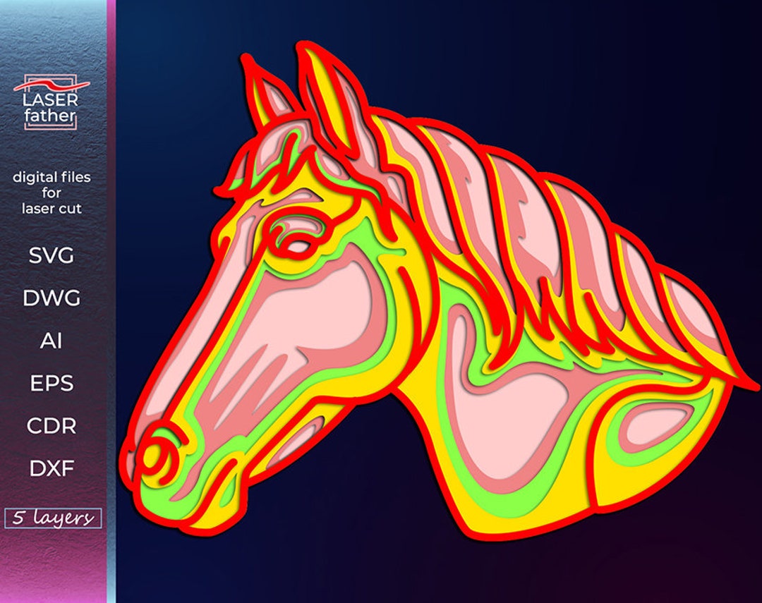 Horse SVG Layers 3D File, Instant Download Files Png Ai Cdr Dxf Dwg Eps, Horse Art, Laser Cut ...