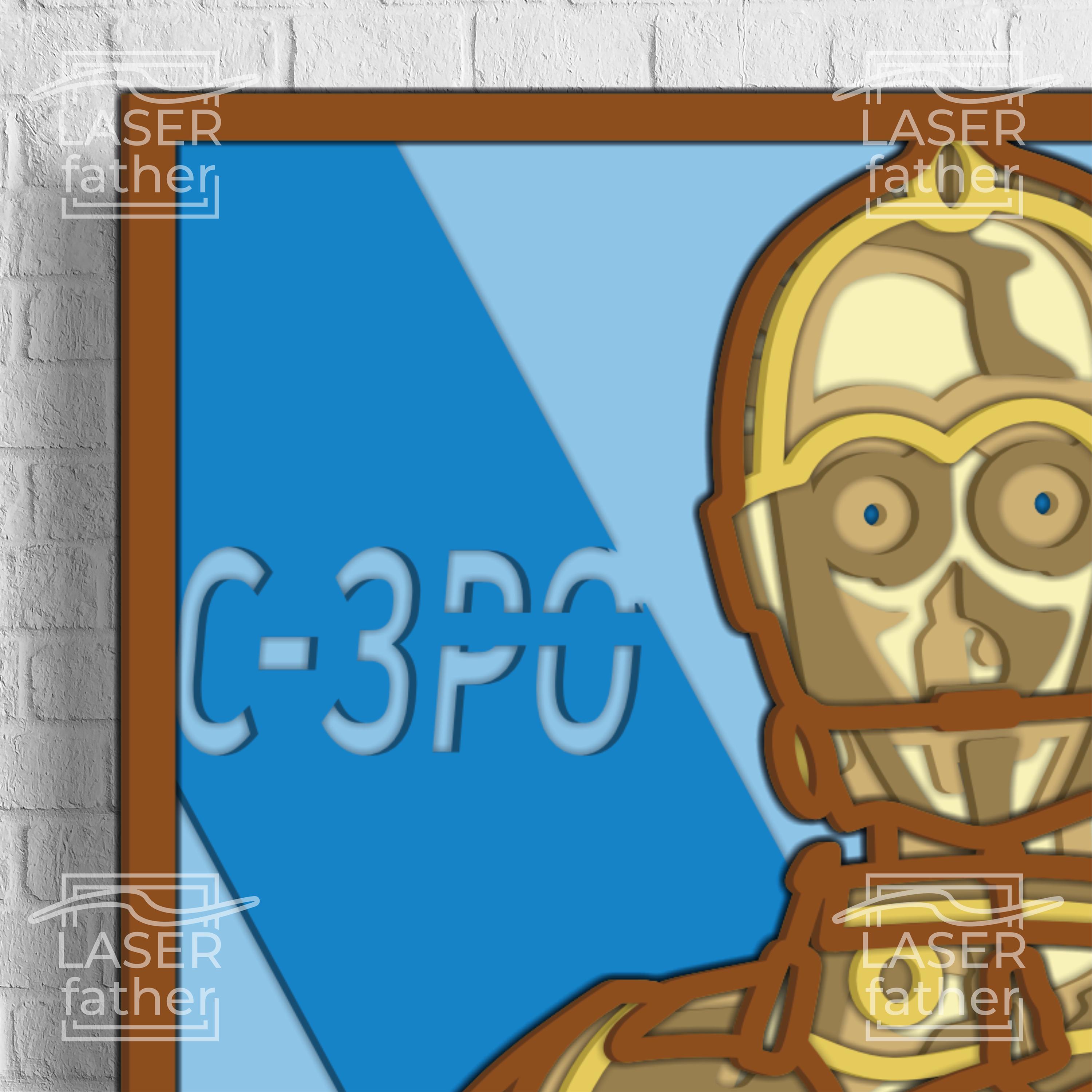 Silueta de C3PO, archivo de corte láser de madera contrachapada, Star ...