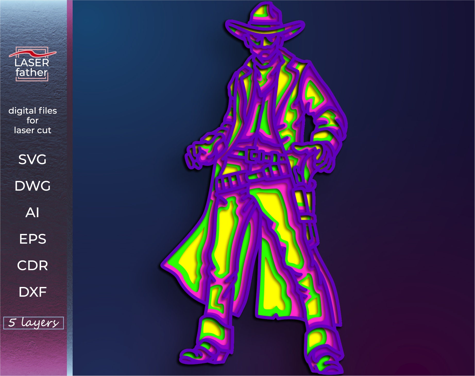 Cowboy 3D Multilayered SVG File Instant Download Files Png Ai - Etsy