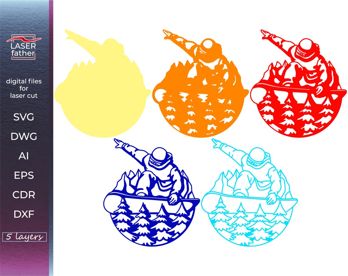 3D Snowboard SVG Layered Design, Digital Files Png Ai Cdr Dxf Dwg Eps ...