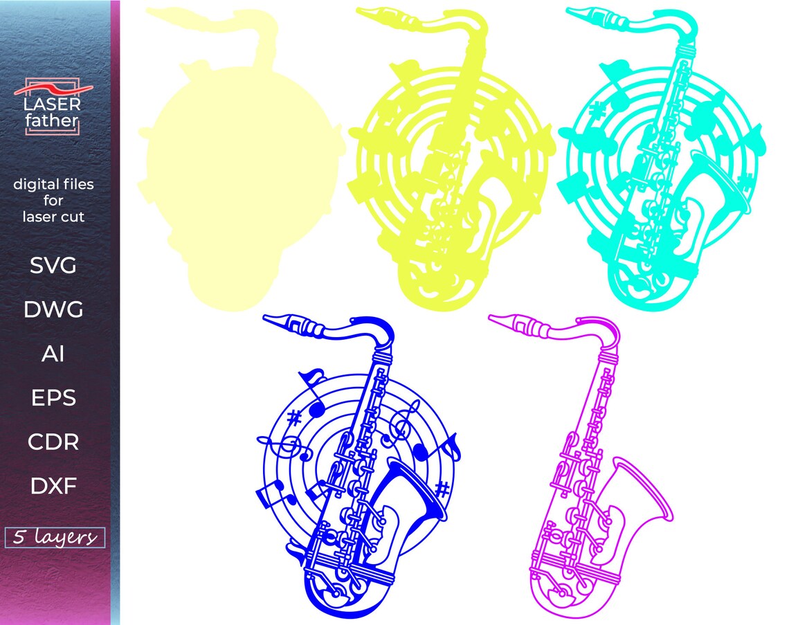 Saxophone 3D Layered SVG Laser Cut File, Digital Download Files Png Ai ...