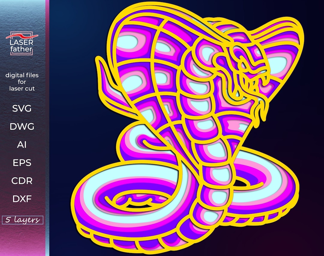 3D Cobra Layered SVG, Instant Digital Download Png Ai Cdr Dxf Dwg Eps ...