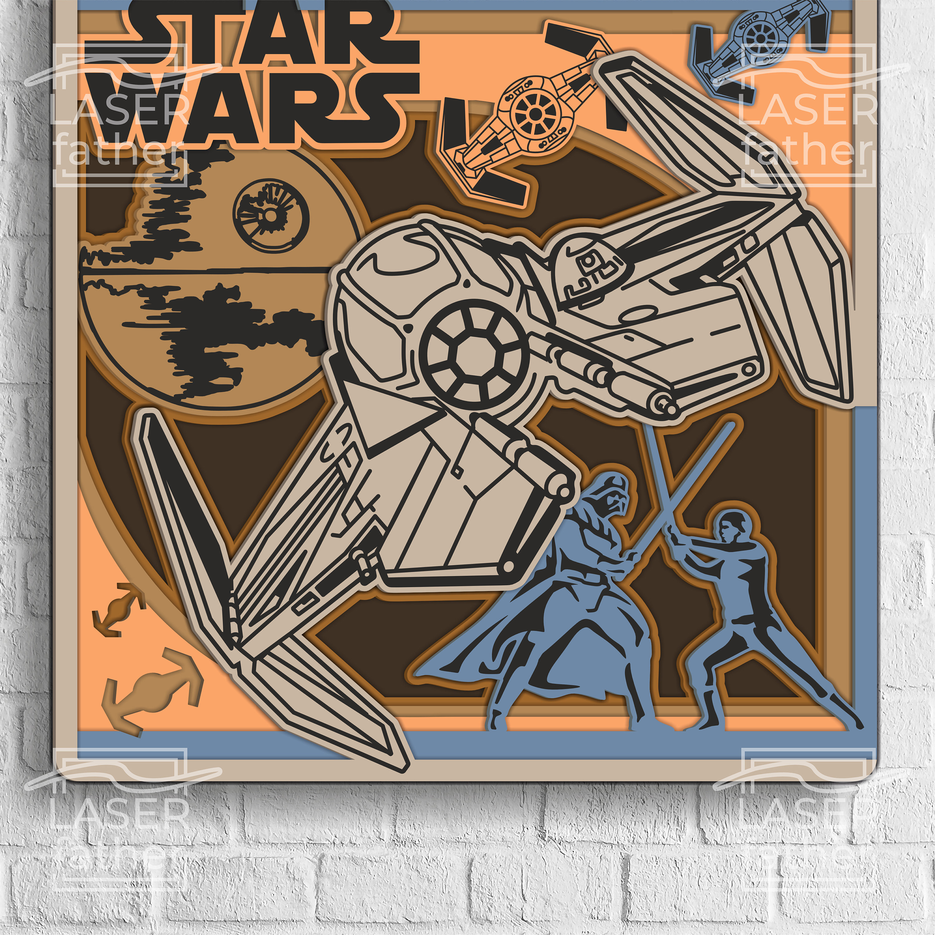 Star Wars Shadow Box, Tie Fighter SVG, Death Star, Laser Ready Template ...