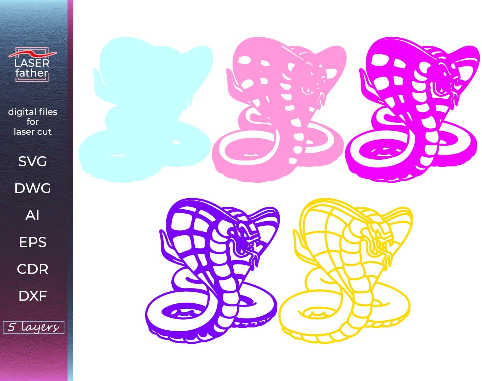 3D Cobra Layered SVG, Instant Digital Download Png Ai Cdr Dxf Dwg Eps ...