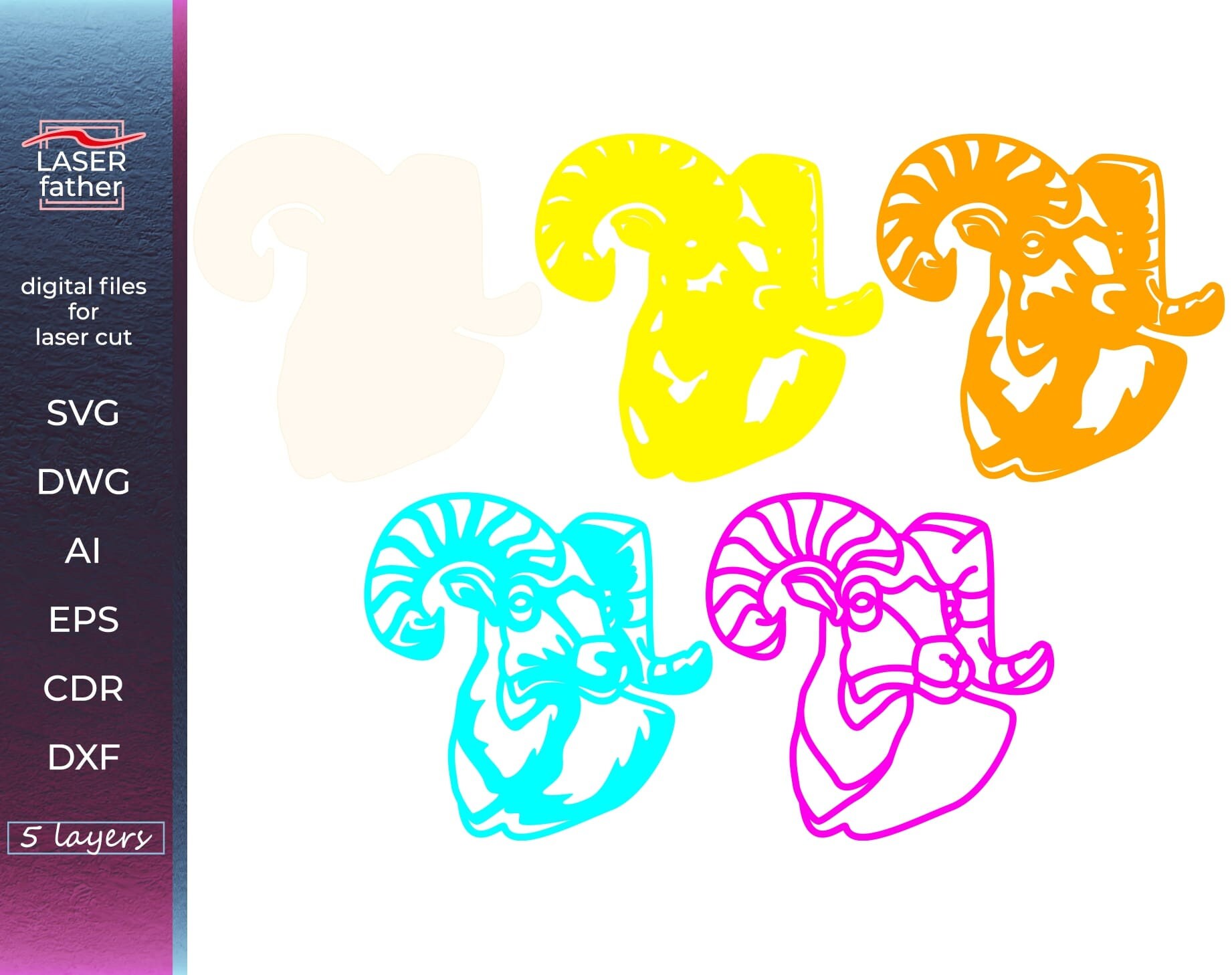 Ram 3D SVG File, Instant Download Files Png Ai Cdr Dxf Dwg Eps, Animal ...