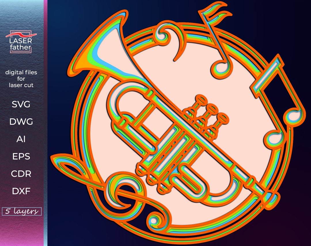 Layered 3D Trumpet SVG File, 5 Layers Laser Cut File, Digital Download ...