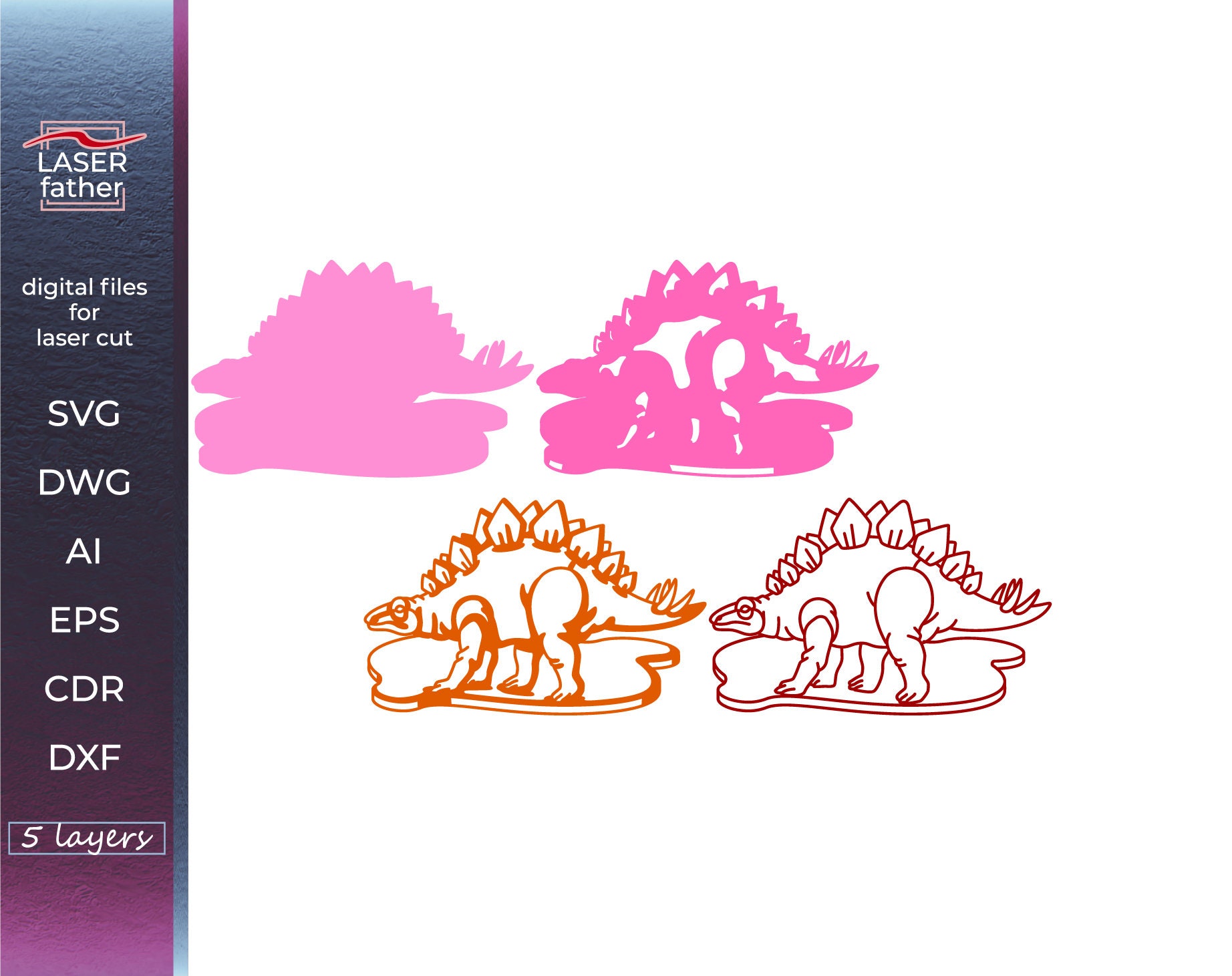 3D Dinosaur Multilayered SVG Laser Cut File, Instant Download Files Png ...