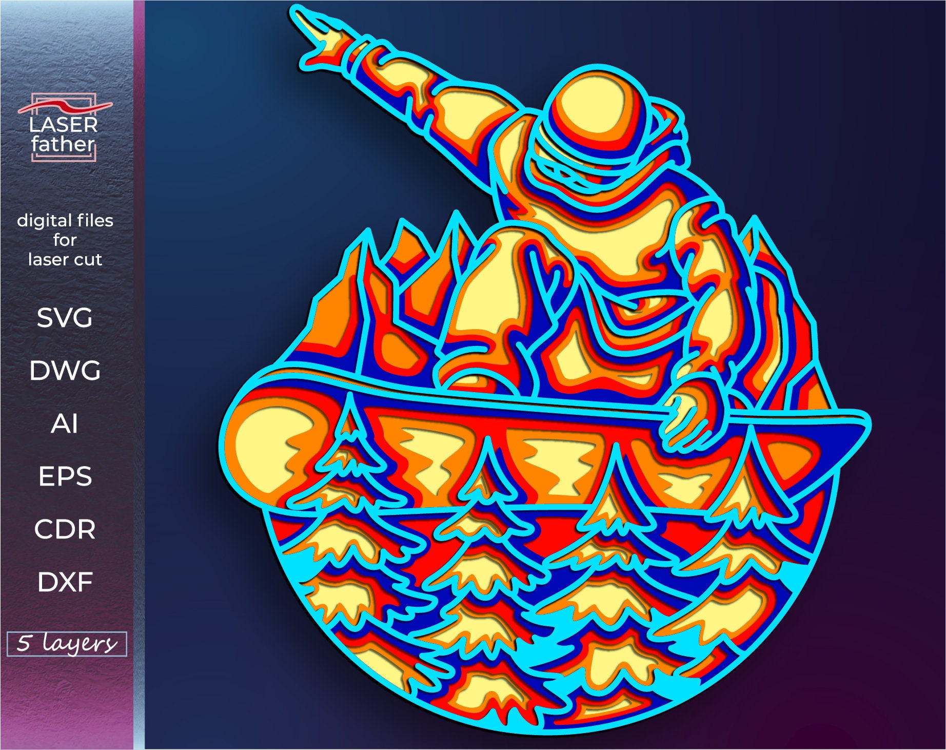 3D Snowboard SVG Layered Design, Digital Files Png Ai Cdr Dxf Dwg Eps ...