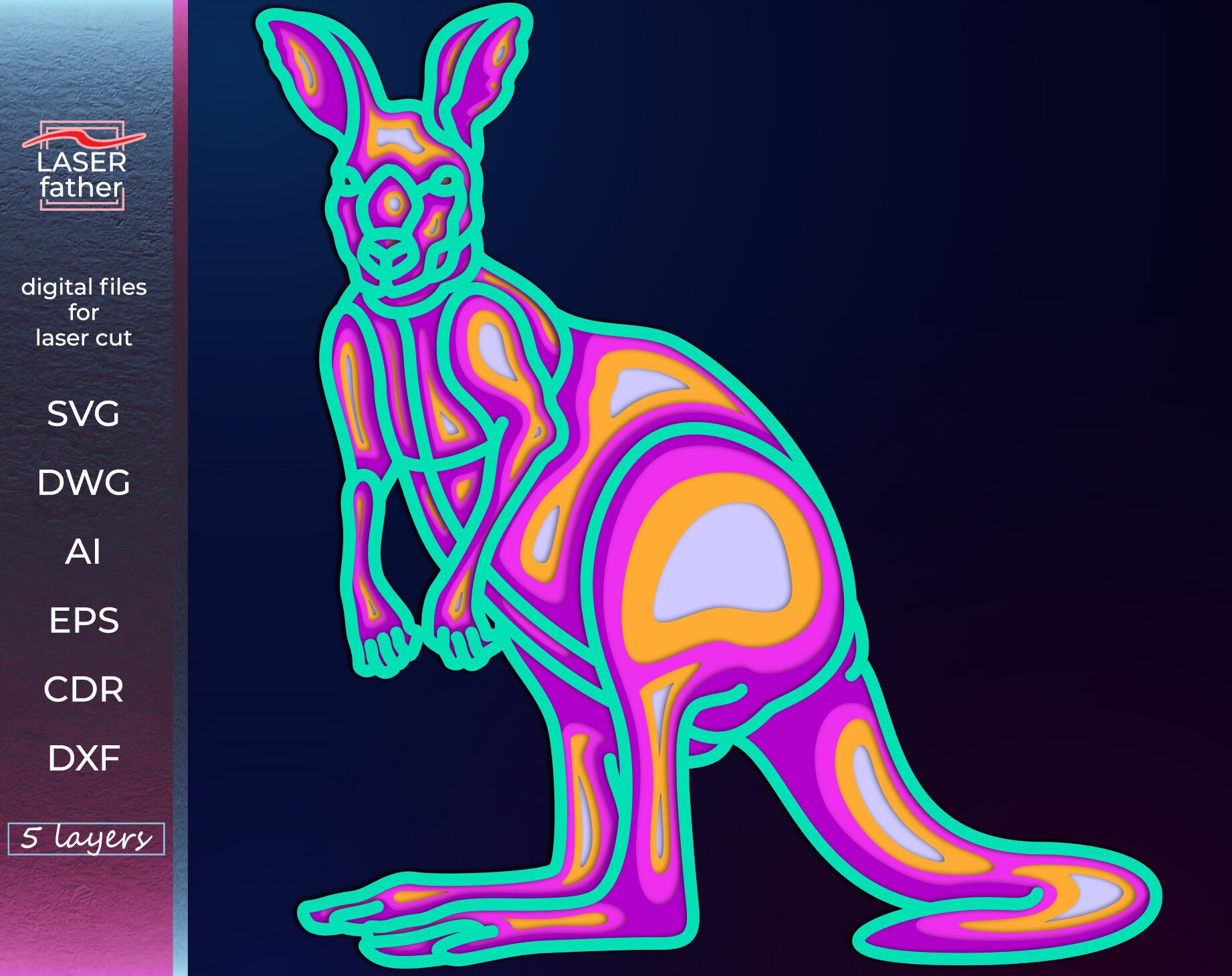 Multilayer SVG Kangaroo 3D File, Digital Download Files Png Ai Cdr Dxf ...