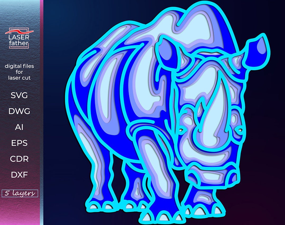 Multilayer Rhinoceros 3D SVG File, Instant Download Files Png Ai Cdr Dxf Dwg Eps, Rhinoceros ...