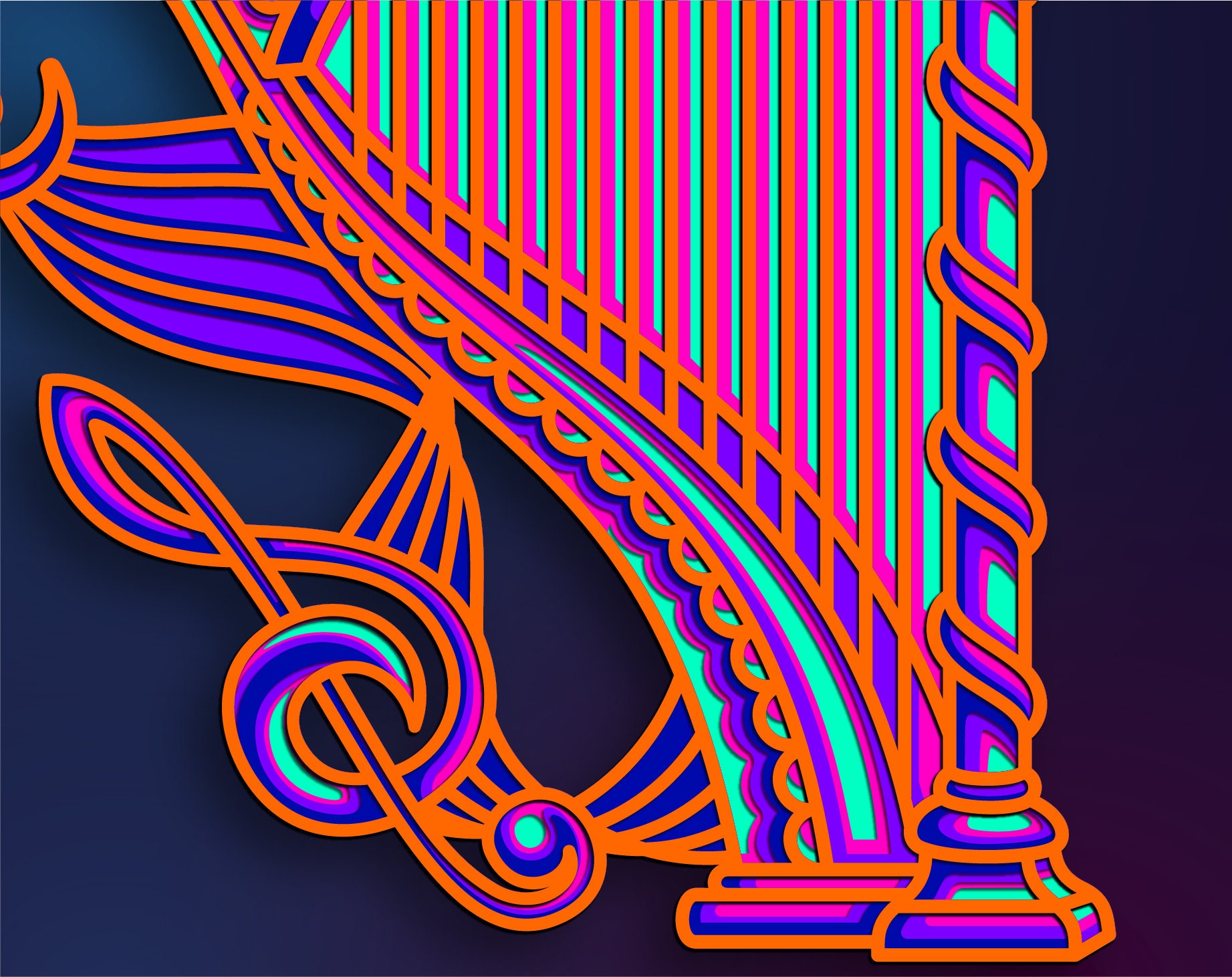Harp 3D Layered SVG File, Instant Download Files Png Ai Cdr Dxf Dwg Eps ...