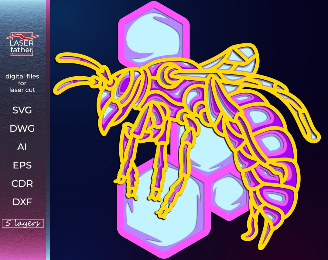 Abejas 3D multicapa SVG, Descarga digital instantánea png ai cdr dxf ...