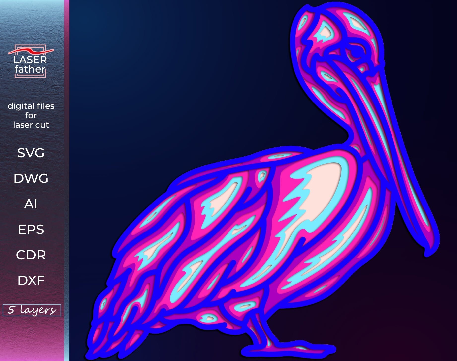 Pelican 3D Layers SVG, Laser Cut File, Instant Download Files Png Ai ...