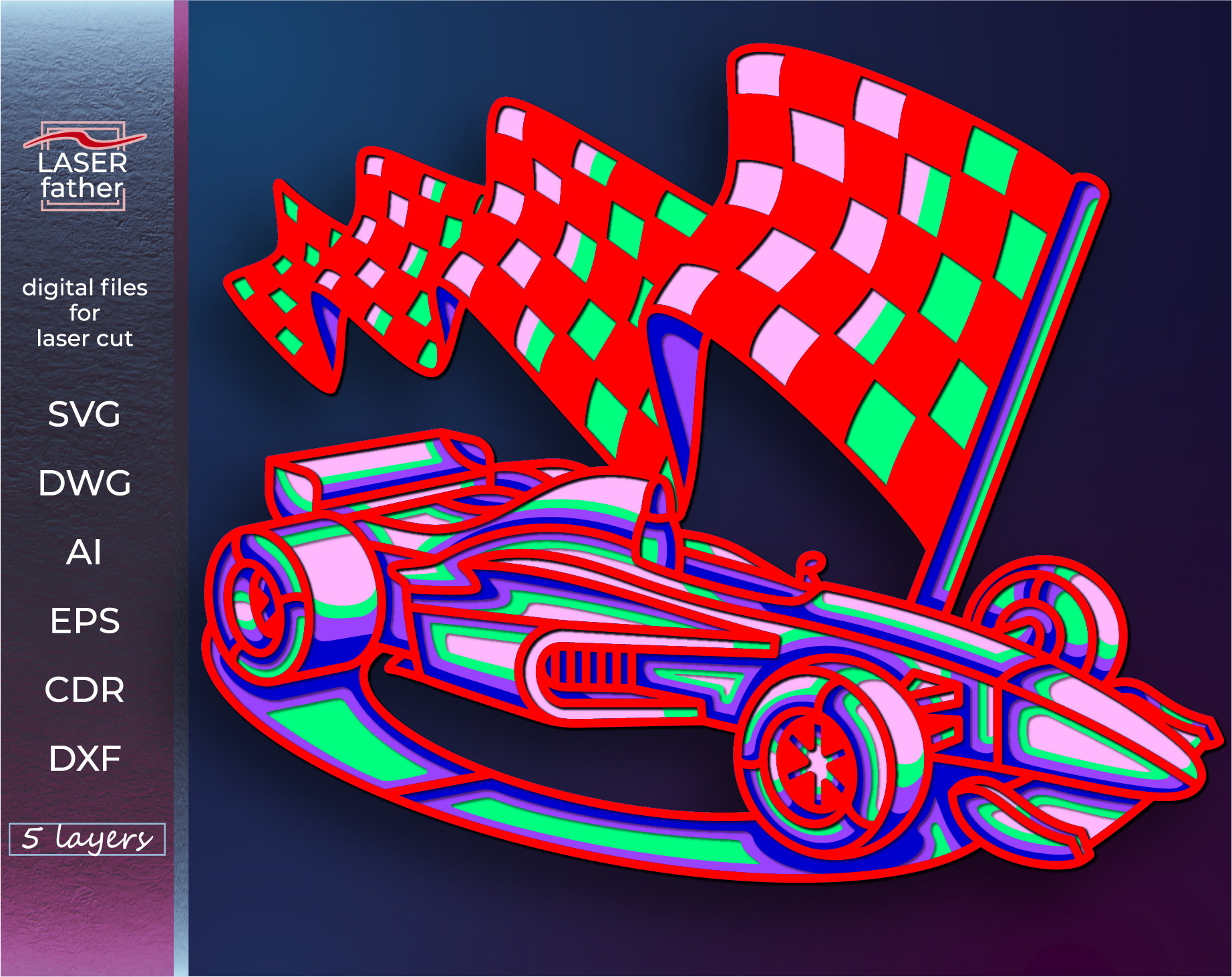 3D Race SVG Layered Design, Digital Download Files Png Ai Cdr Dxf Dwg ...