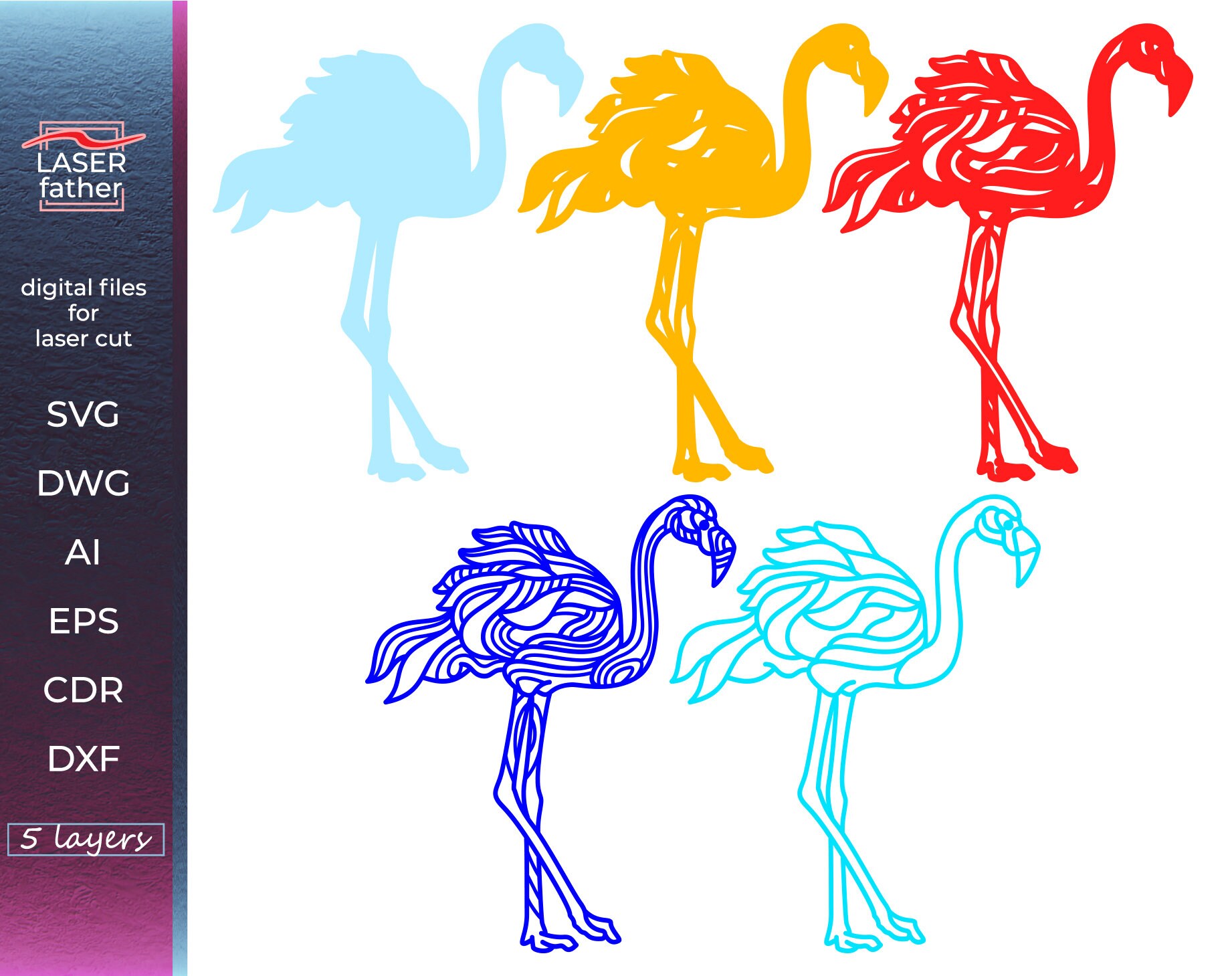 Flamingos 3D Layers SVG Laser Cut File, Instant Download Files Png Ai ...