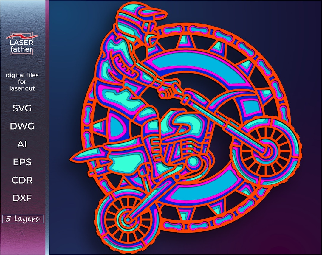 3D Motocross SVG Layered Design, Digital Files Png Ai Cdr Dxf Dwg Eps ...