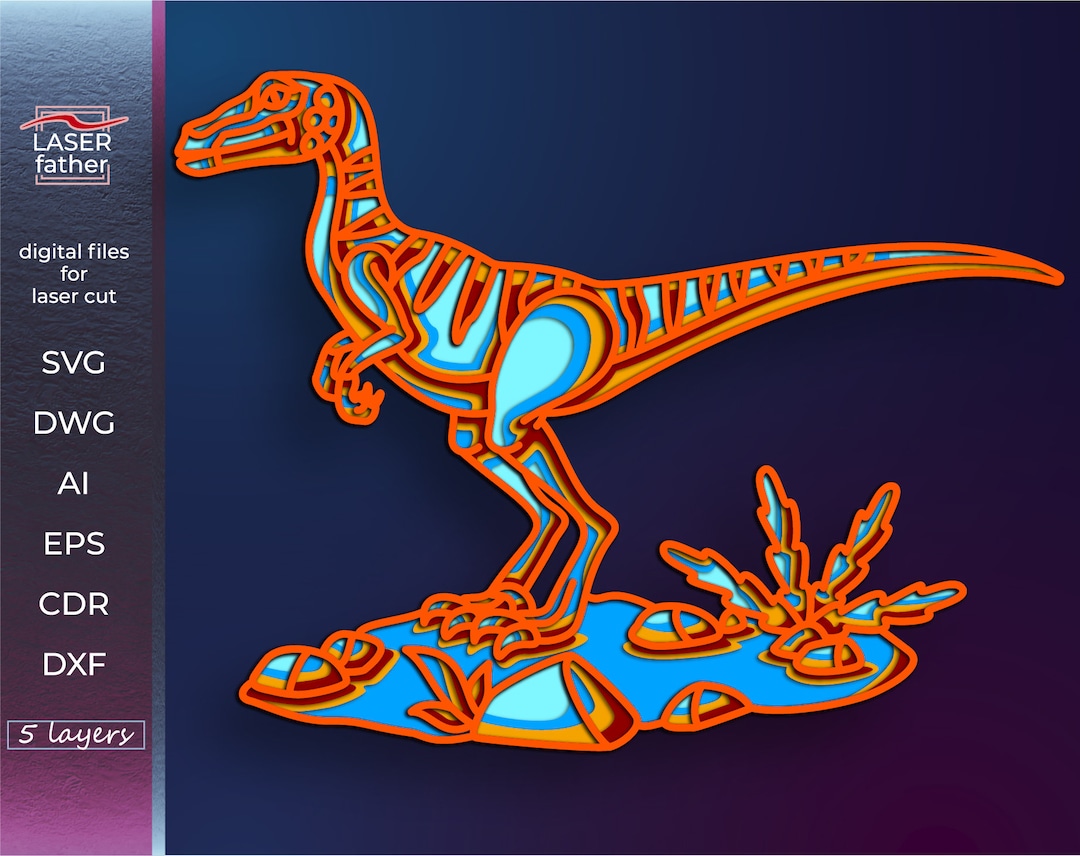 3D Velociraptor Layered SVG Laser Cut File, Digital Download Files Png ...