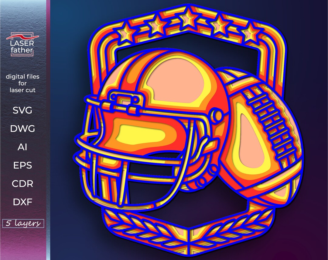 American Football 3D Multilayered SVG File, Instant Download Files Png Ai Cdr Dxf Dwg Eps ...