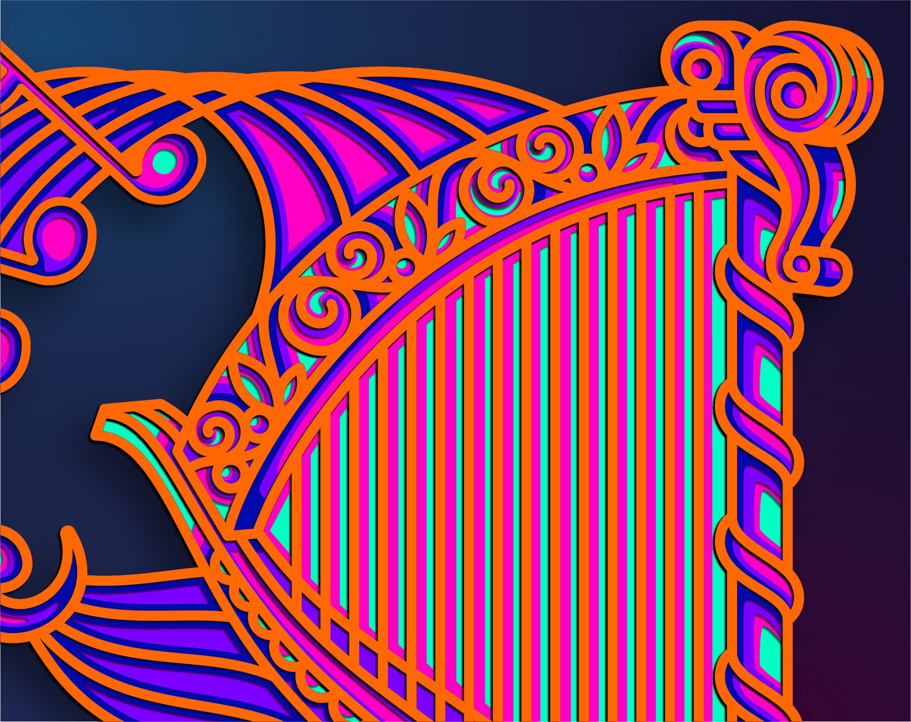 Harp 3D Layered SVG File Instant Download Files Png Ai Cdr - Etsy