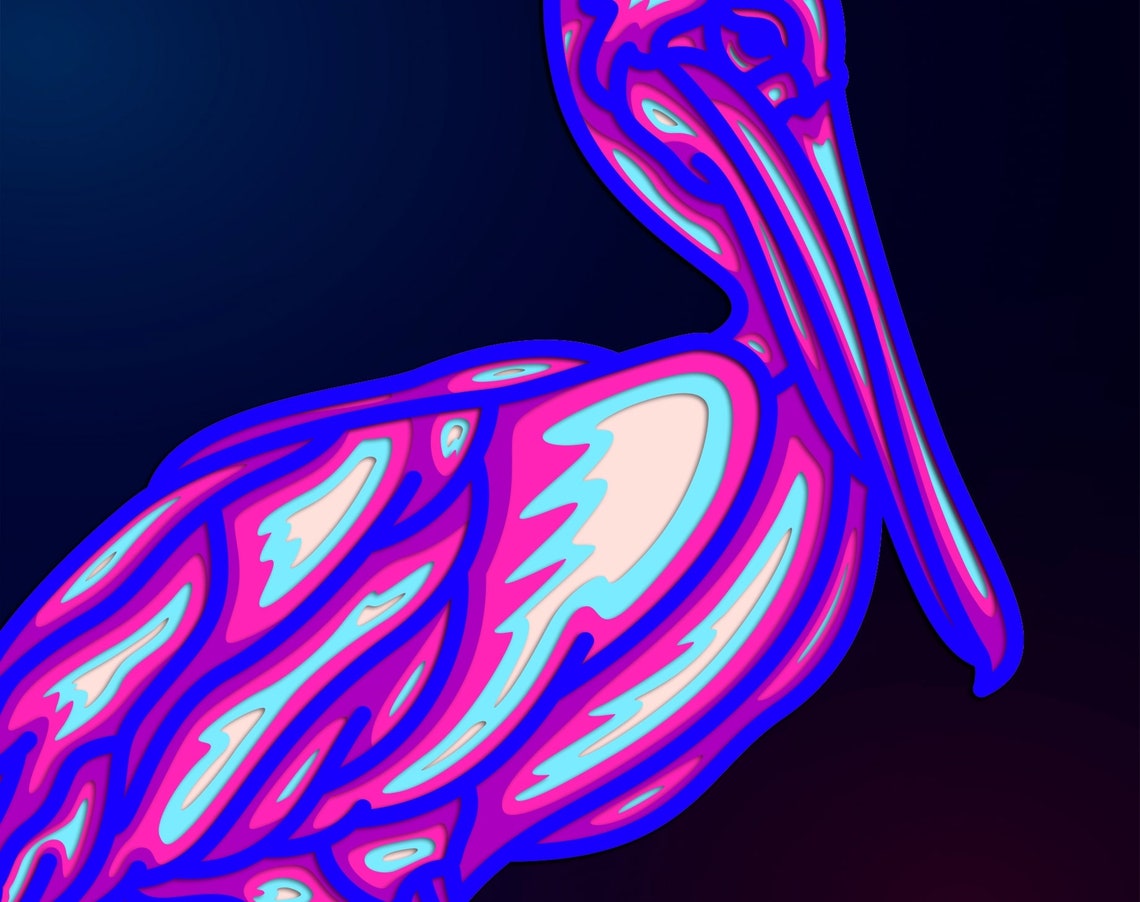 Pelican 3D Layers SVG, Laser Cut File, Instant Download Files Png Ai Cdr Dxf Dwg Eps, Bird ...