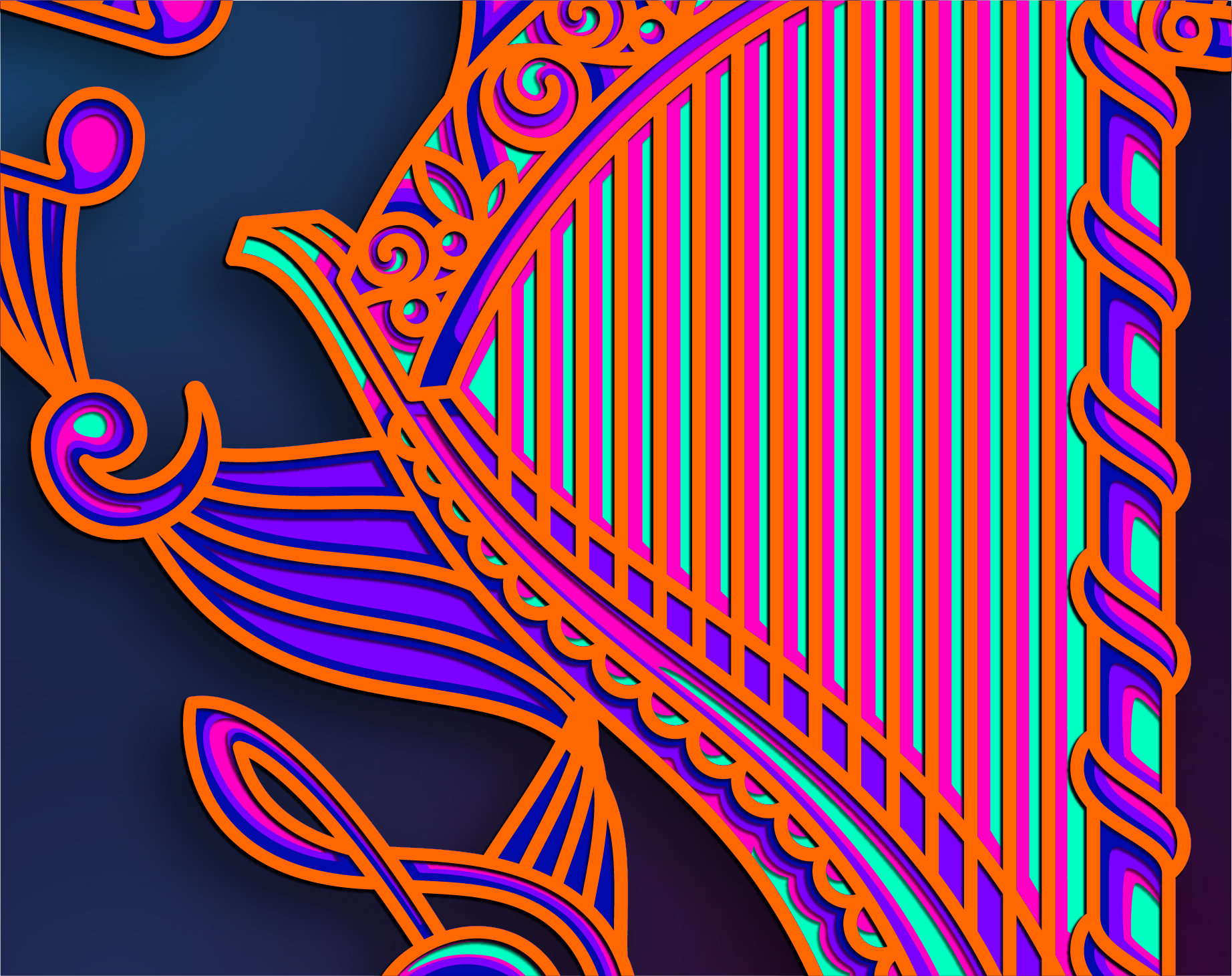 Harp 3D Layered SVG File Instant Download Files Png Ai Cdr - Etsy