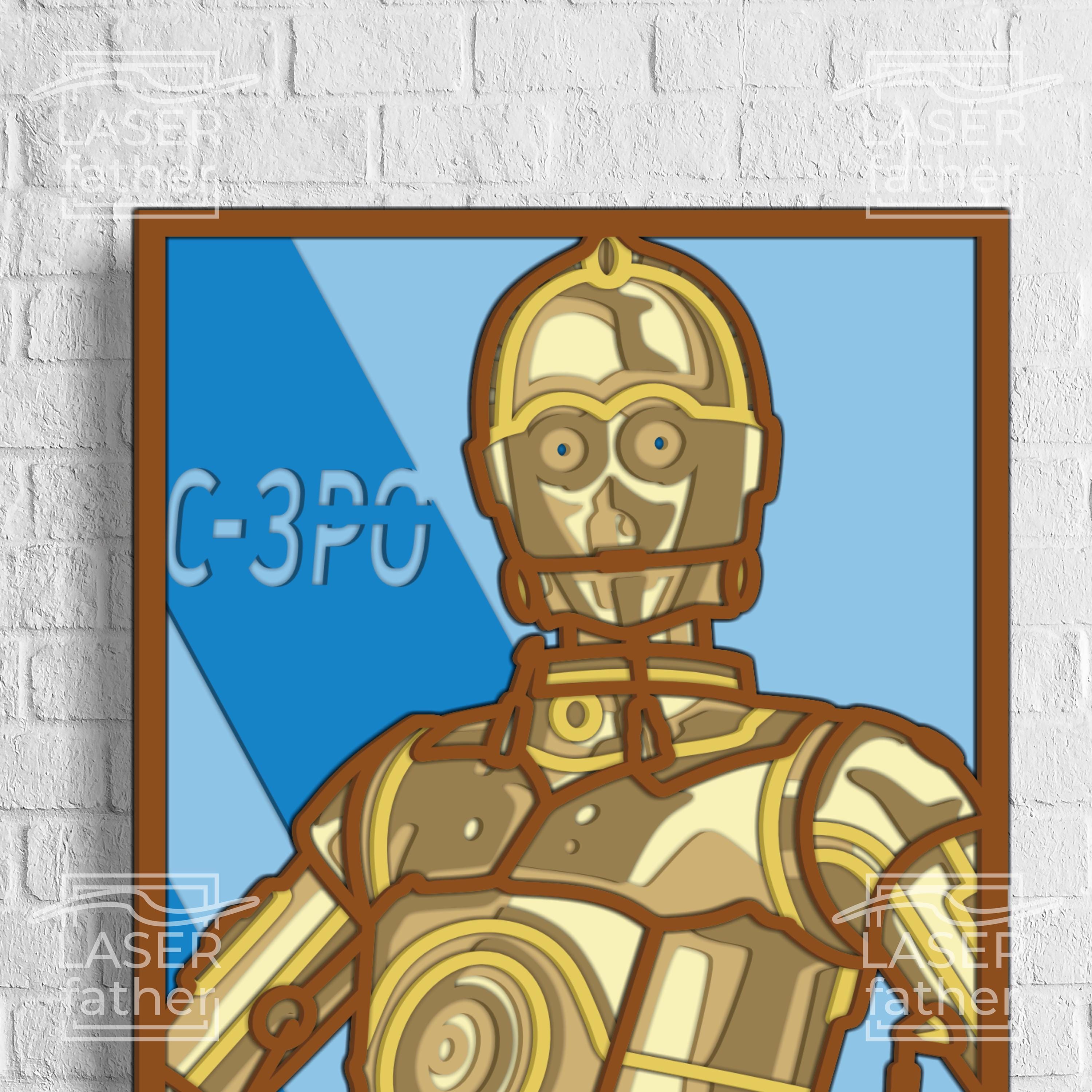 Silueta de C3PO, archivo de corte láser de madera contrachapada, Star ...