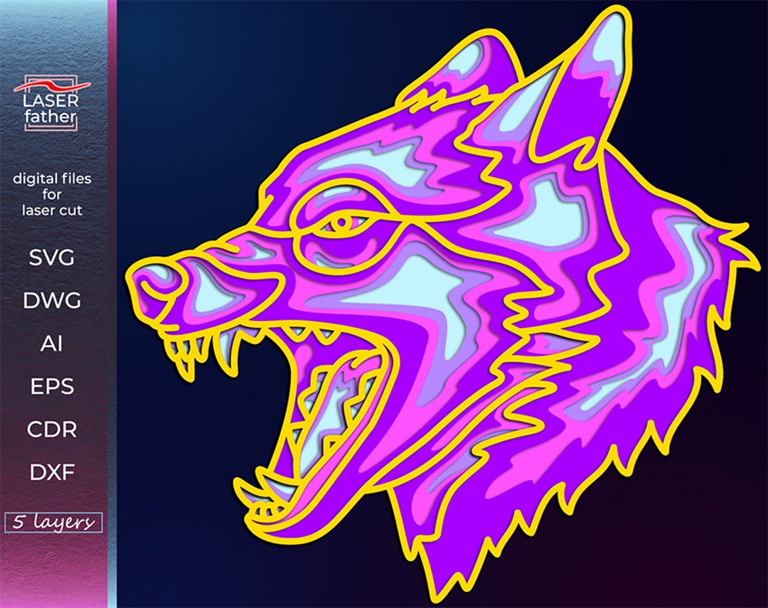 Wolf SVG Layers 3D File, Digital Download Files Png Ai Cdr Dxf Dwg Eps ...