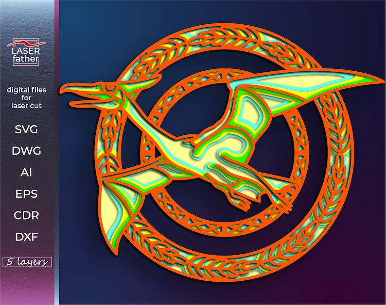 Pterodactyl 3D Layered SVG File, Digital Download Files Png Ai Cdr Dxf ...