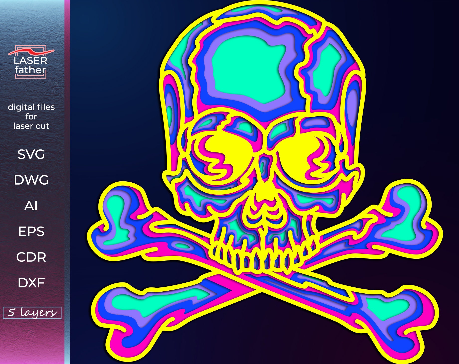 3D Skull SVG Layered Design, Instant Download Files Png Ai Cdr Dxf Dwg ...