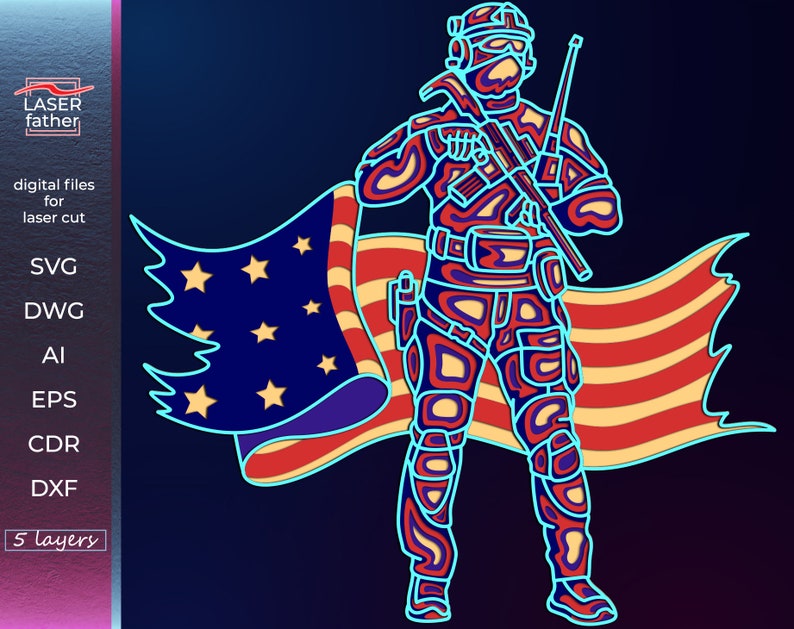 3D Soldier SVG Layered Design, Digital Download Files Png Ai Cdr Dxf ...