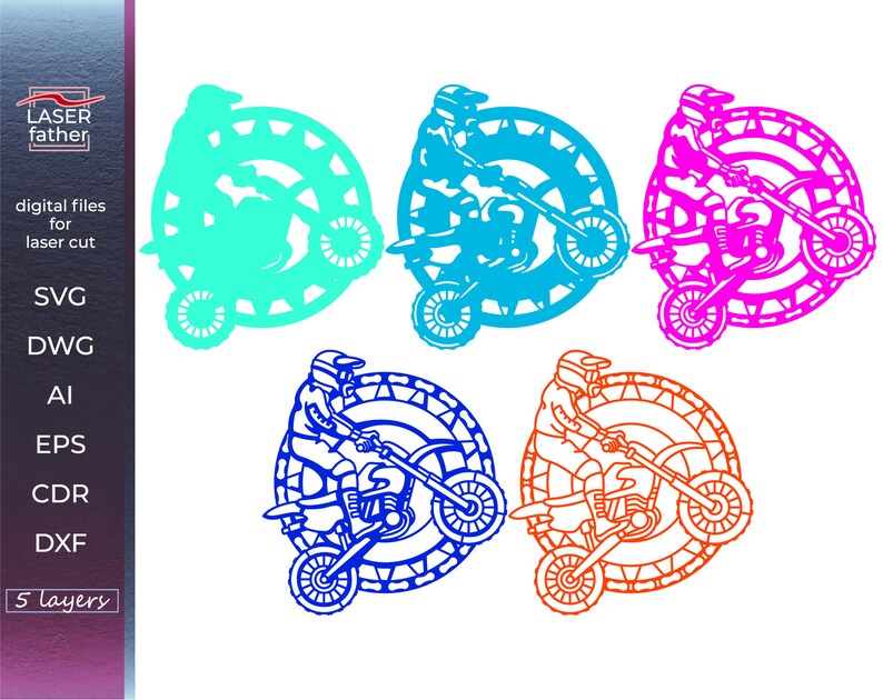 3D Motocross SVG Layered Design, Digital Files Png Ai Cdr Dxf Dwg Eps ...