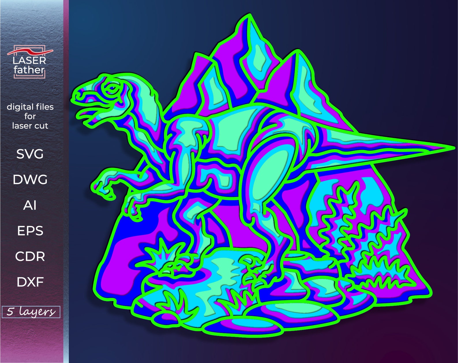 Dinosaur 3D Layered SVG Laser Cut File, Digital Download Files Png Ai ...