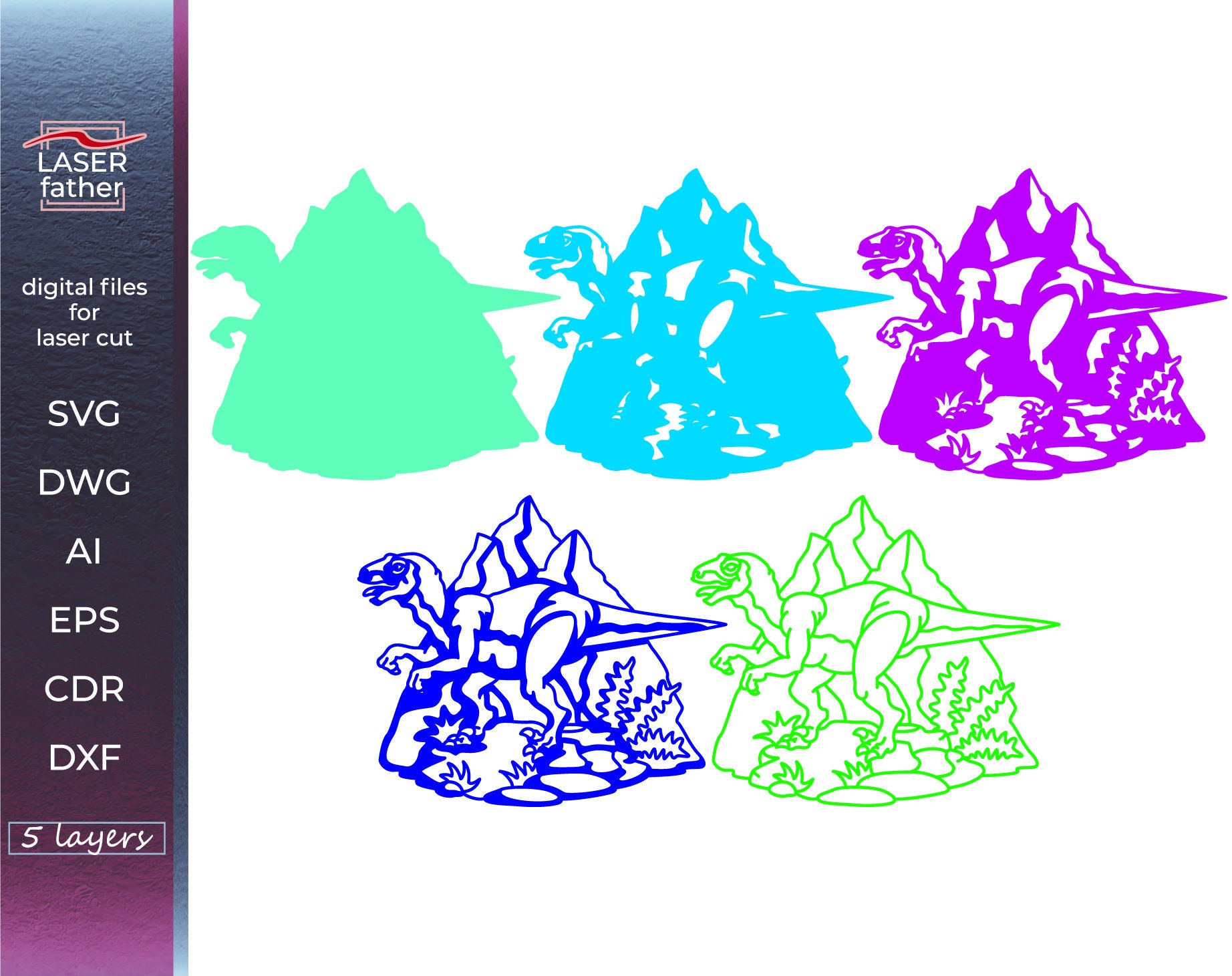 Dinosaur 3D Layered SVG Laser Cut File, Digital Download Files Png Ai ...