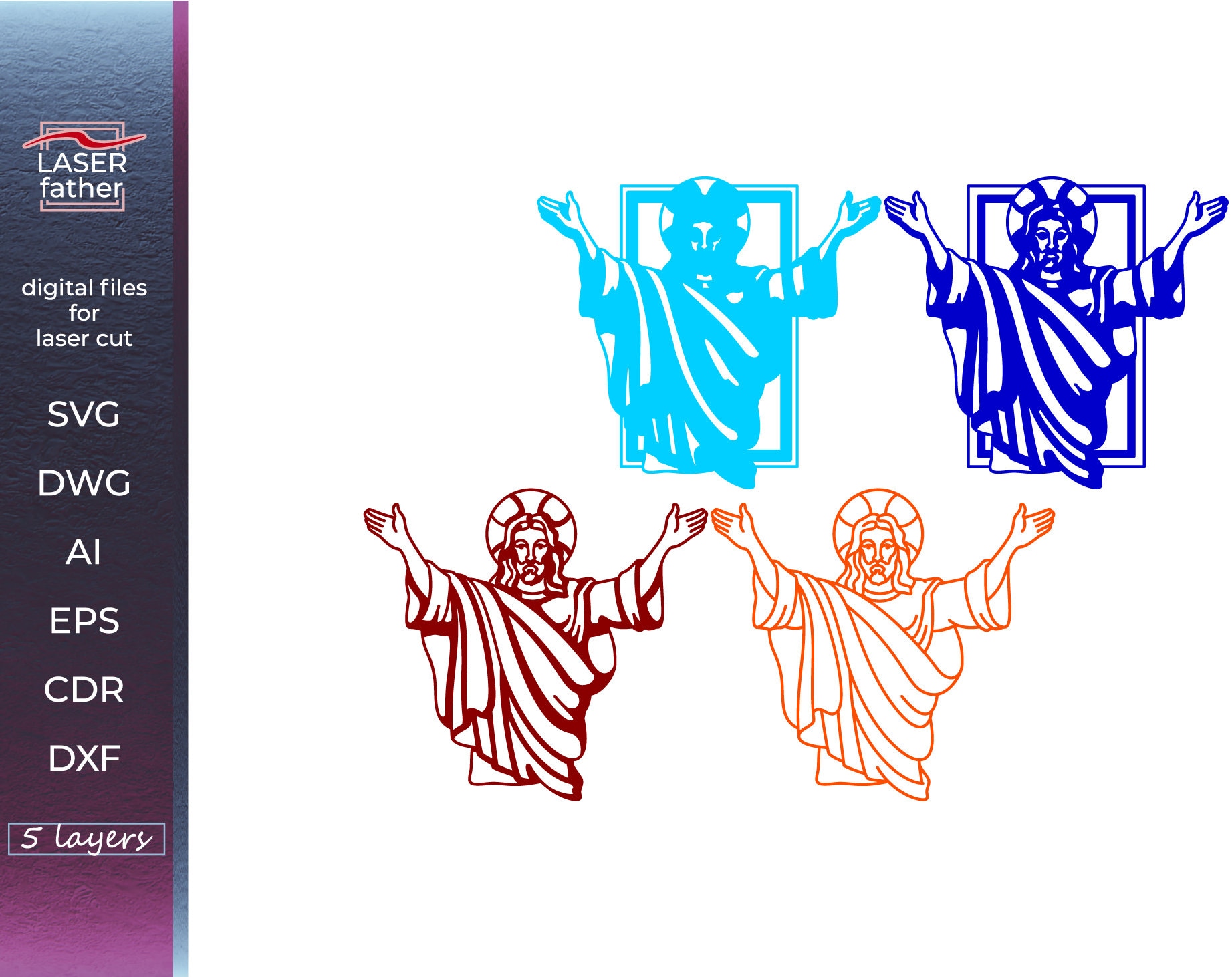 3D Jesus Multilayered SVG File, Instant Download Files Png Ai Cdr Dxf ...