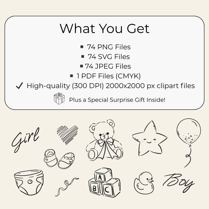 Hand-drawn Baby Clipart Icons: 70+ Baby Shower Doodles (SVG, PNG, PDF ...