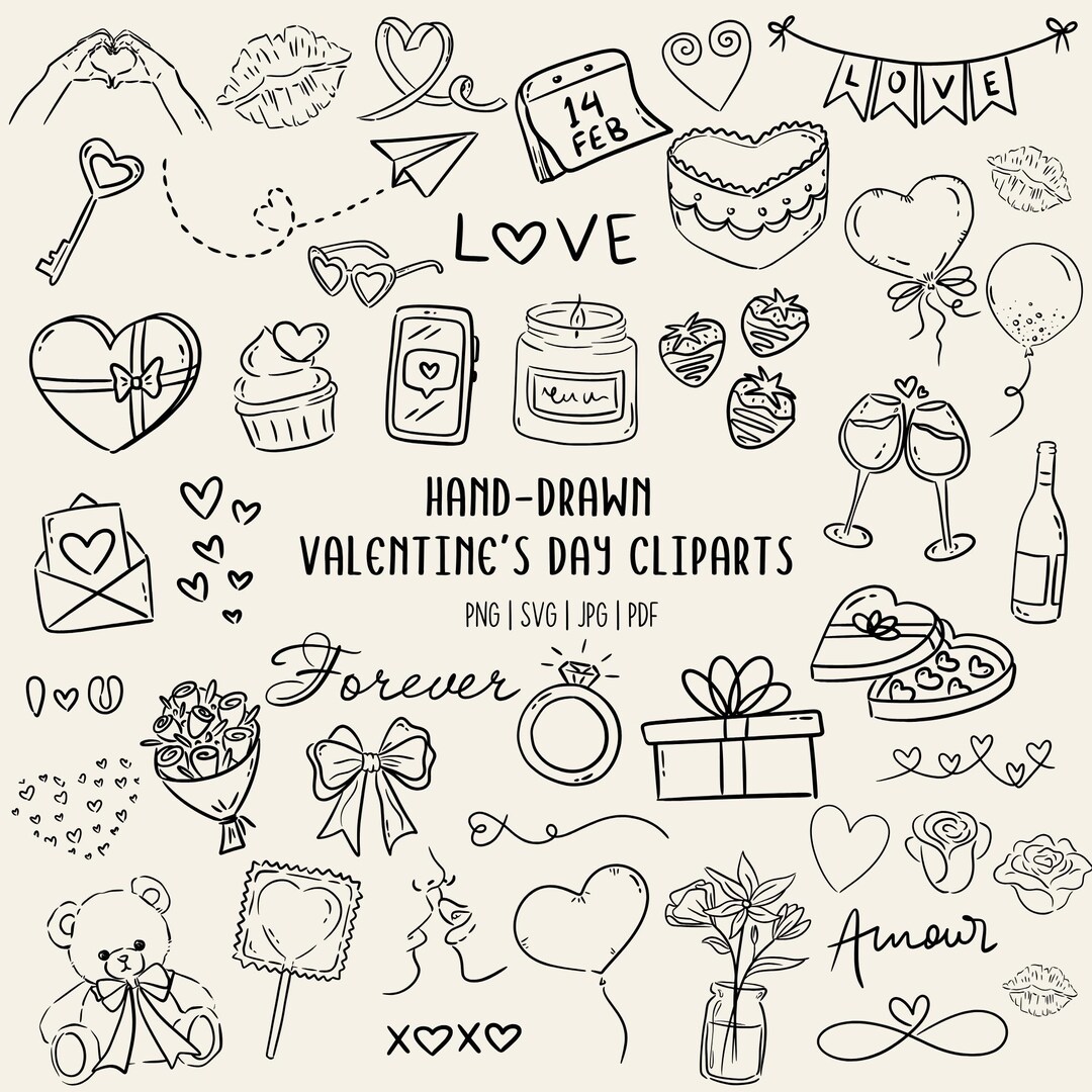 Hand-drawn Valentine’s Day Clipart Set | Love Doodles | Commerical Use ...