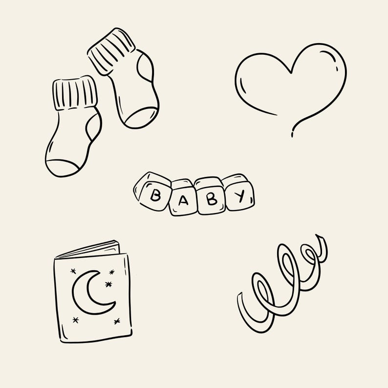 Hand-drawn Baby Clipart Icons: 70+ Baby Shower Doodles (SVG, PNG, PDF ...