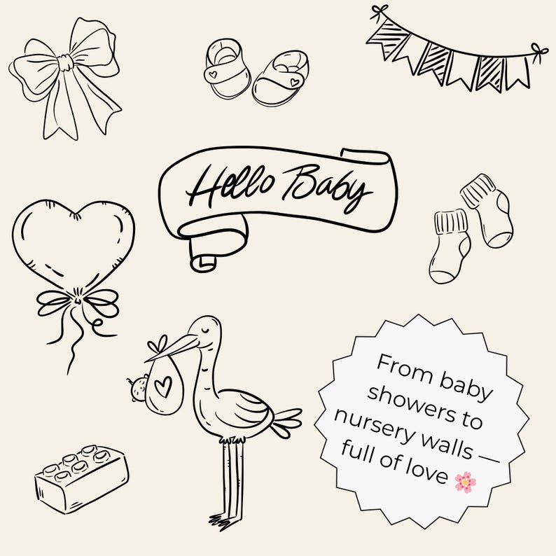 Hand-drawn Baby Clipart Icons: 70+ Baby Shower Doodles (SVG, PNG, PDF ...
