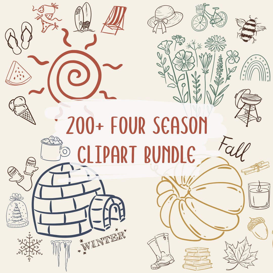 Four Seasons Clipart Bundle | Hand Drawn Spring Summer Fall Winter ...