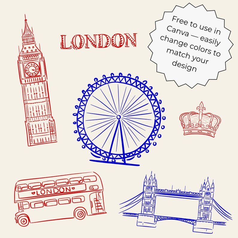 Hand-drawn London Clipart Set | UK Travel Doodles | Commerical Use PNG ...