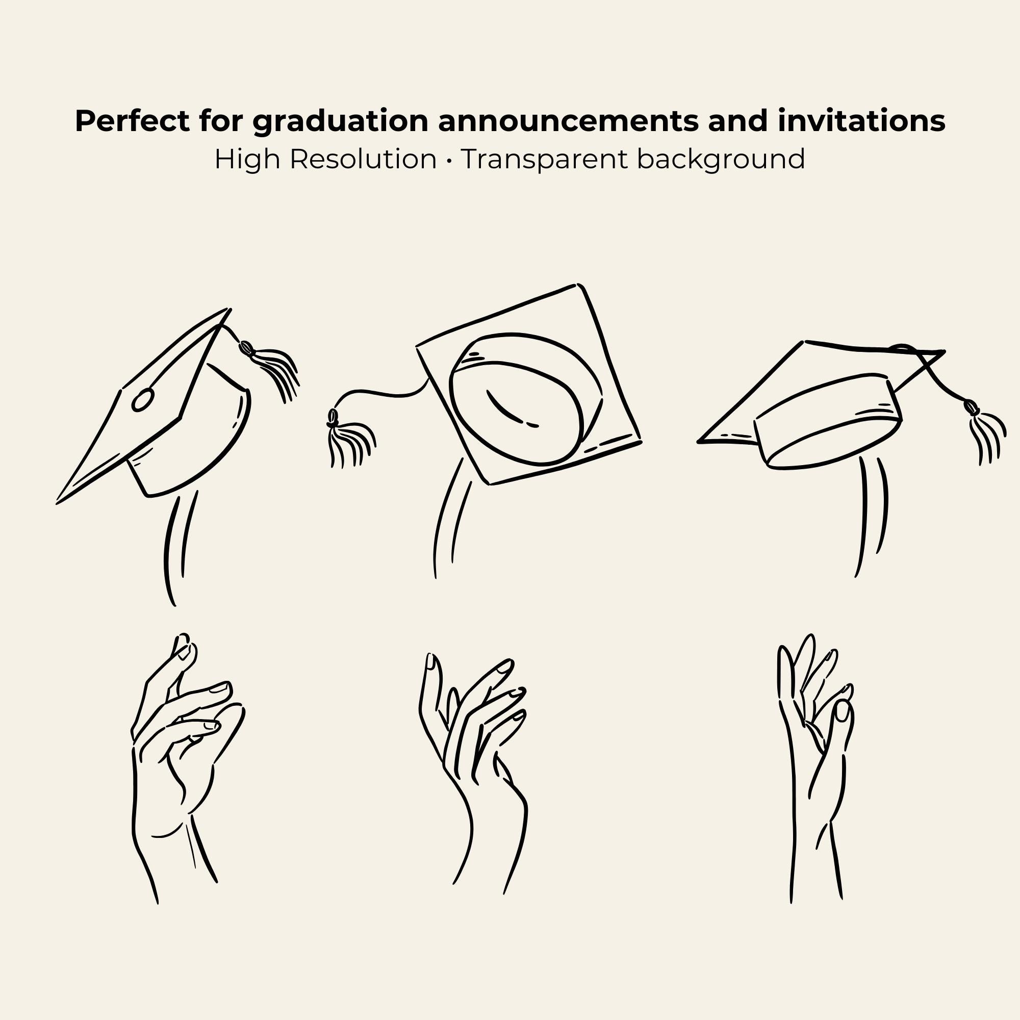 Hand Drawn Graduation Clipart Set | Caps, Diploma, Party Elements | PNG ...