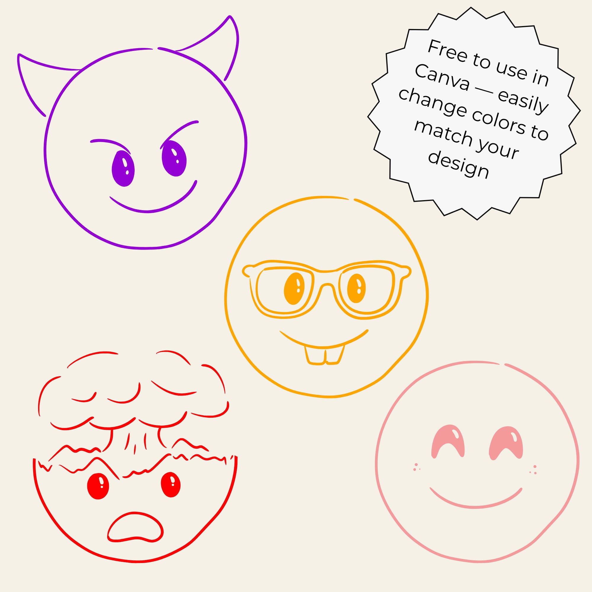 Hand-drawn Emoji Clipart Icons: Commercial Use Doodles (PNG, SVG, PDF ...