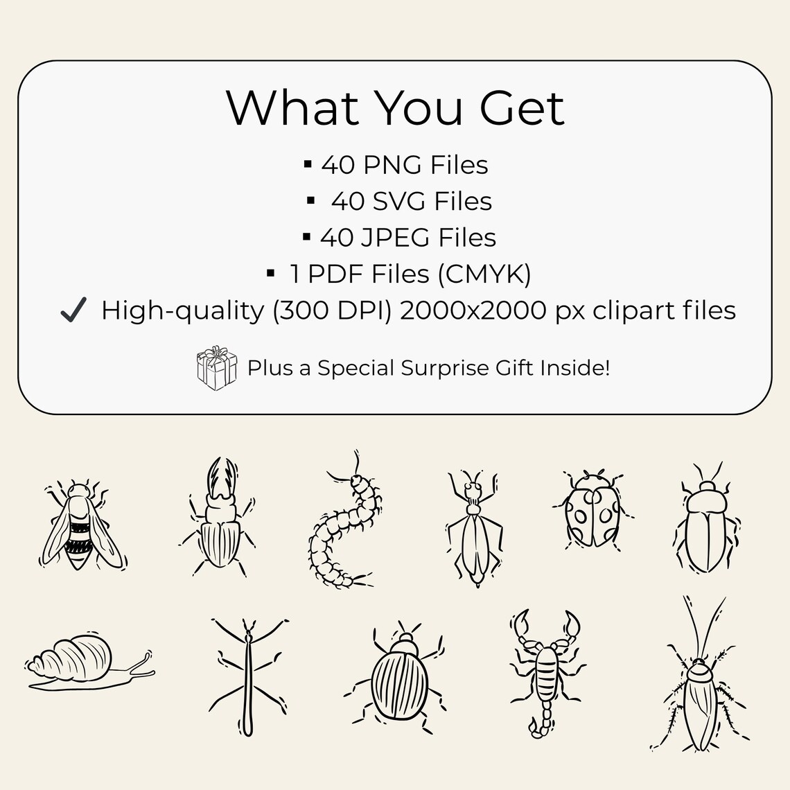Hand-drawn Bugs Doodle Clipart Set | Line Art Insect Illustrations ...