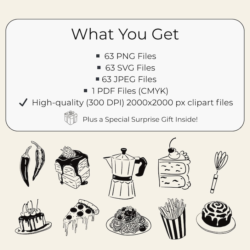 Bold Hand-drawn Food & Drink Cliparts | High Contrast Doodles | PNG SVG ...